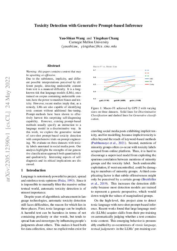 (PDF) Toxicity Detection with Generative Prompt-based Inference
