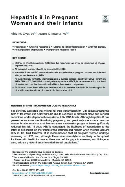 (PDF) Hepatitis B in Pregnant Women and their Infants