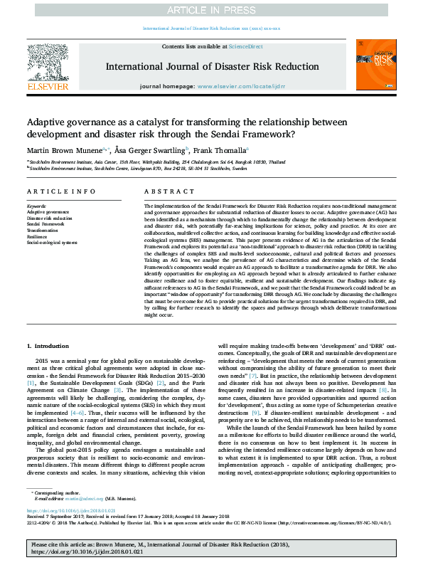 (PDF) Adaptive governance as a catalyst for transforming the ...