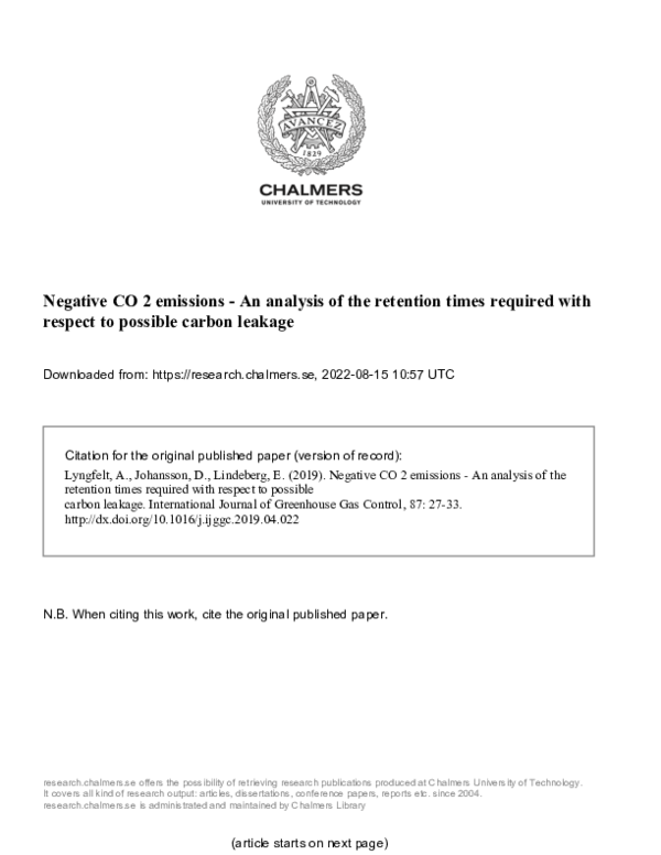 (PDF) Negative CO2 emissions - An analysis of the retention times ...