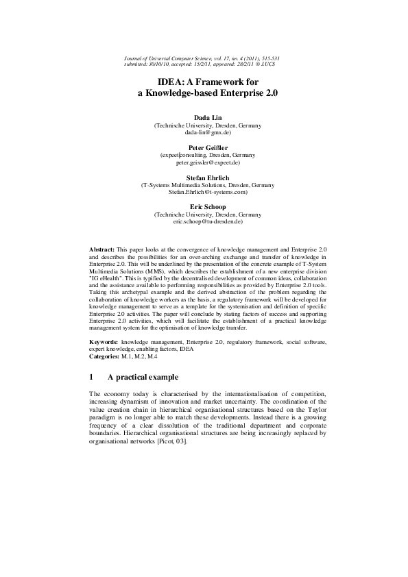 (PDF) IDEA: A Framework for a Knowledge-based Enterprise 2.0
