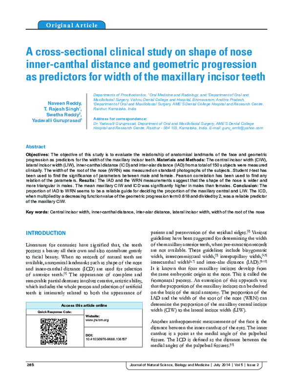 (PDF) A cross-sectional clinical study on shape of nose inner-canthal ...