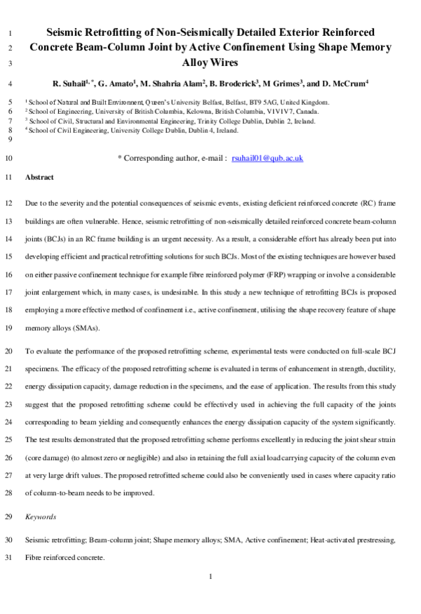 (PDF) Seismic retrofitting of non-seismically detailed exterior reinforced concrete beam-column ...