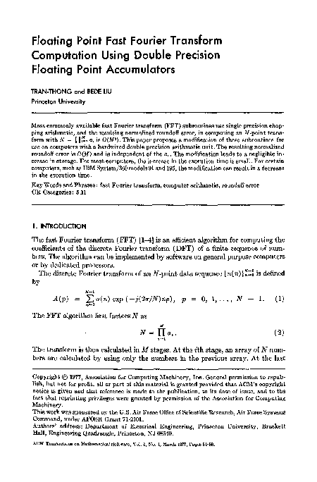 Pdf Floating Point Fast Fourier Transform Computation Using Double Precision Floating Point