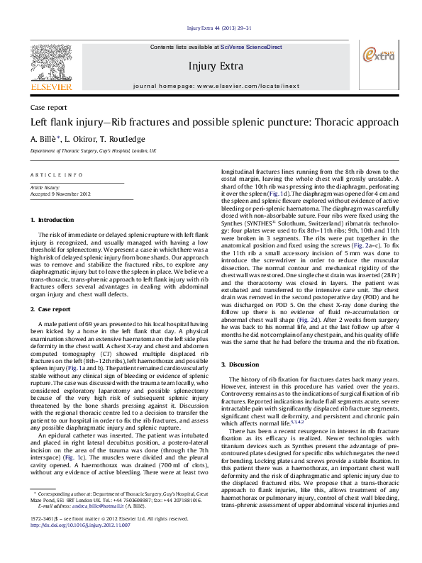 (PDF) Left flank injury—Rib fractures and possible splenic puncture ...