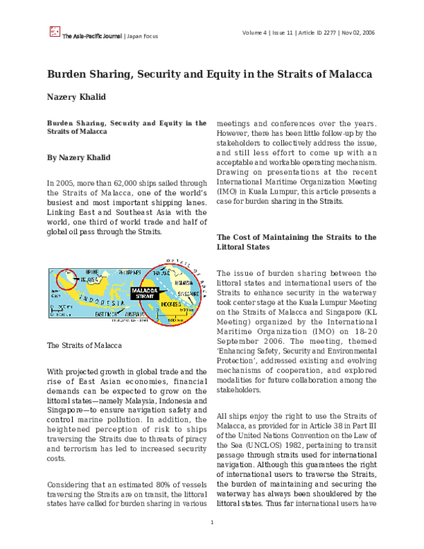 (PDF) Burden Sharing, Security and Equity in the Straits of Malacca