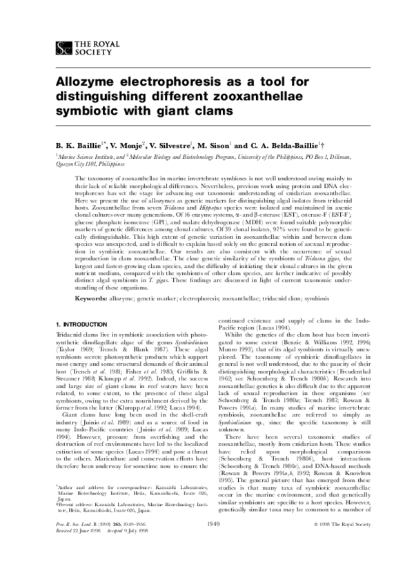 (PDF) Allozyme electrophoresis as a tool for distinguishing different ...