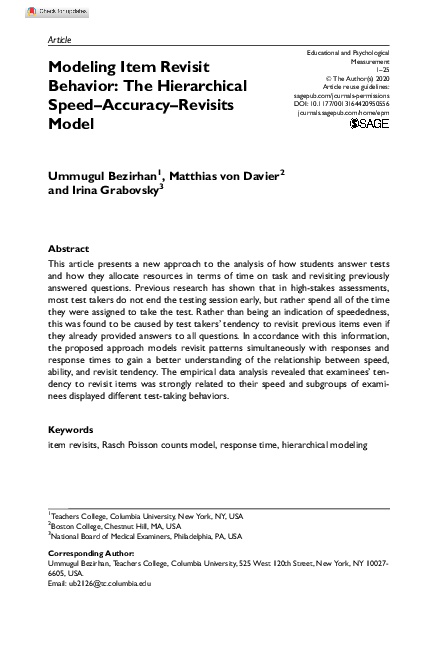 (PDF) Modeling Item Revisit Behavior: The Hierarchical Speed–Accuracy–Revisits Model
