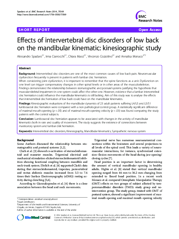 (PDF) Effects of intervertebral disc disorders of low back on the ...