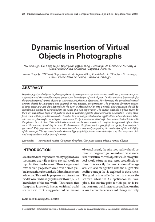 (PDF) Dynamic Insertion of Virtual Objects in Photographs