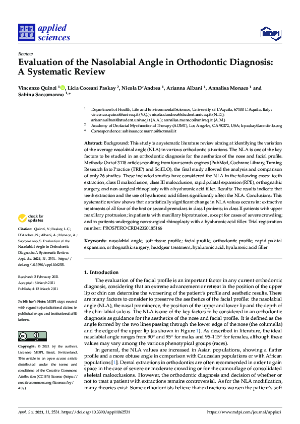 (PDF) Evaluation of the Nasolabial Angle in Orthodontic Diagnosis: A ...