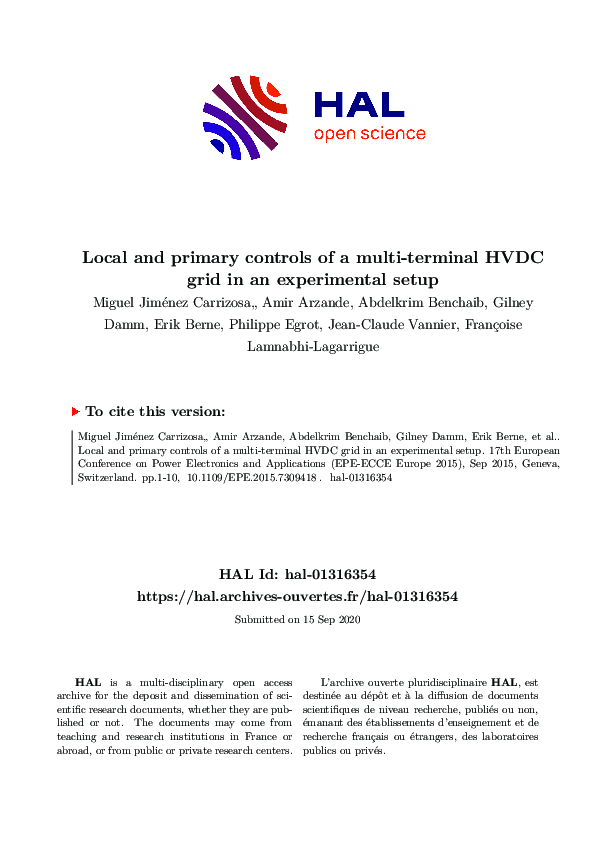 (PDF) Local and primary controls of a multi-terminal HVDC grid in an ...