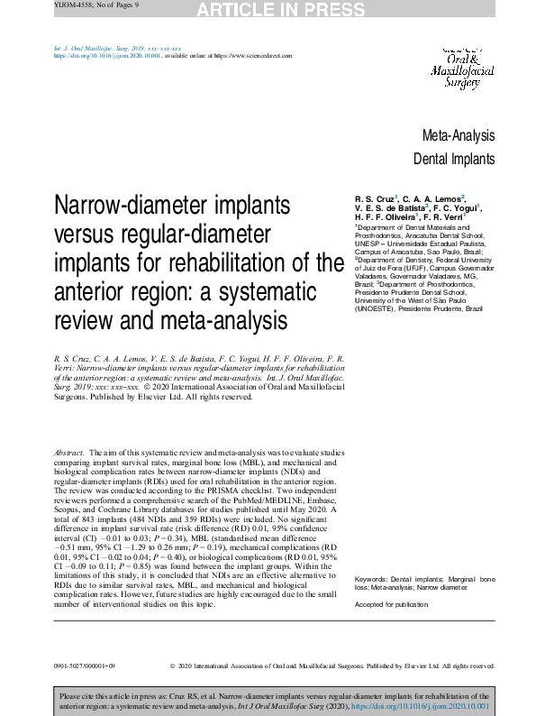 (PDF) Narrow-diameter implants versus regular-diameter implants for ...