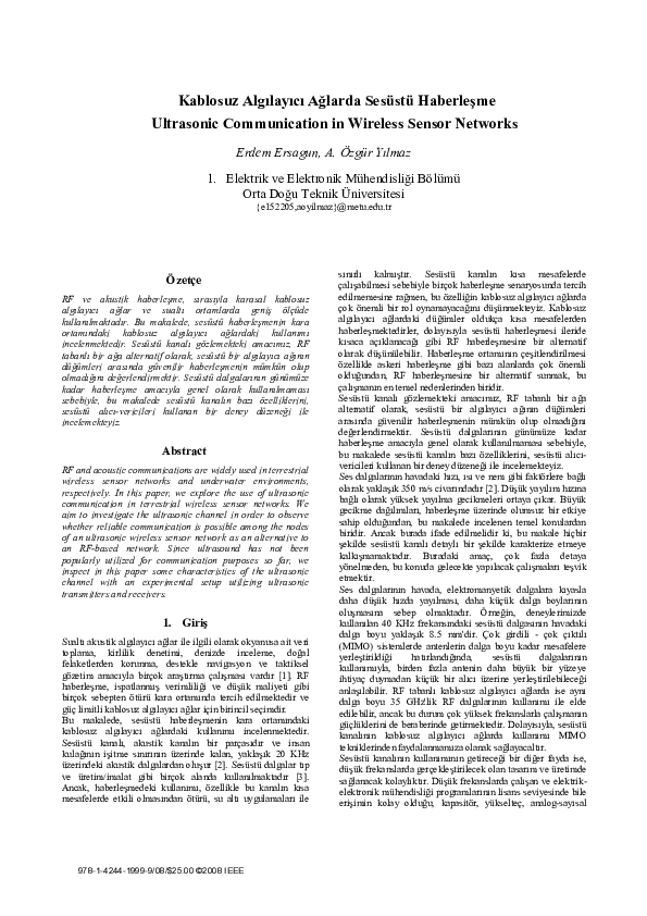 (PDF) Ultrasonic communication in wireless sensor networks (PDF) Ultrasonic communication in wireless sensor networks