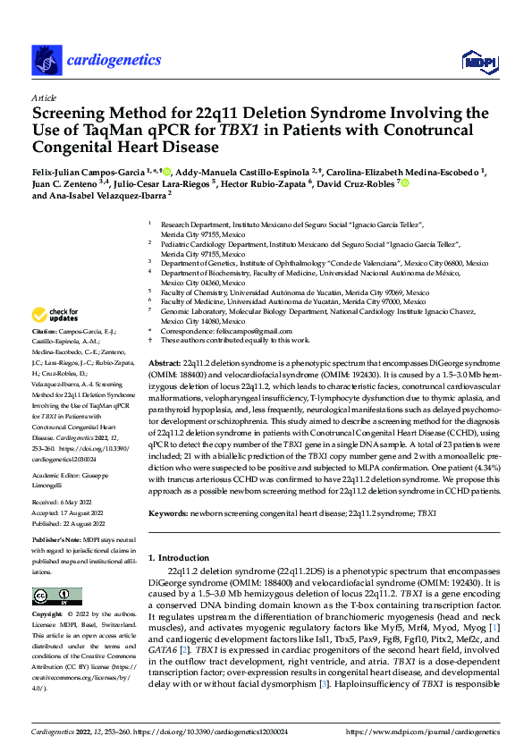 (PDF) Screening Method for 22q11 Deletion Syndrome Involving the Use of TaqMan qPCR for TBX1 in ...