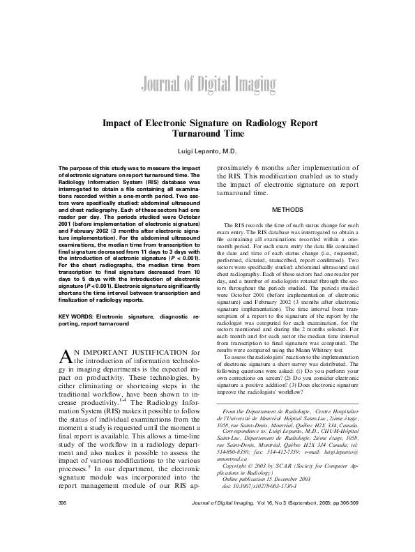 (PDF) Impact of Electronic Signature on Radiology Report Turnaround Time