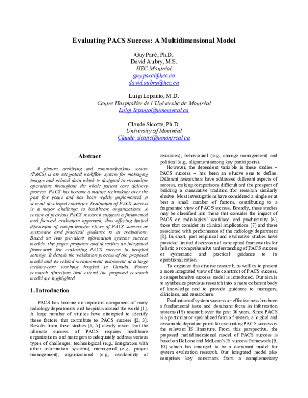 (PDF) Evaluating PACS Success: A Multidimensional Model