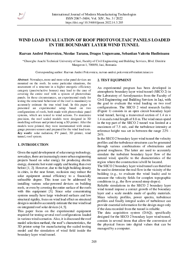 (PDF) Wind Load Evaluation of Roof Photovoltaic Panels Loaded in the ...