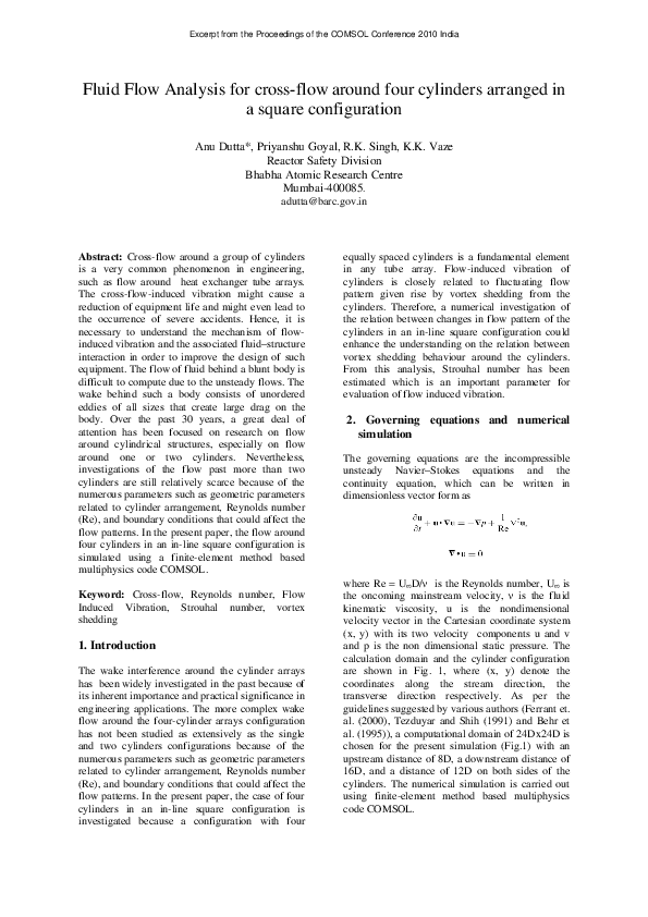 (PDF) Fluid Flow Analysis for cross-flow around four cylinders arranged ...