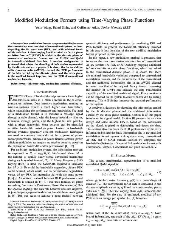 (PDF) Modified modulation formats using time-varying phase functions