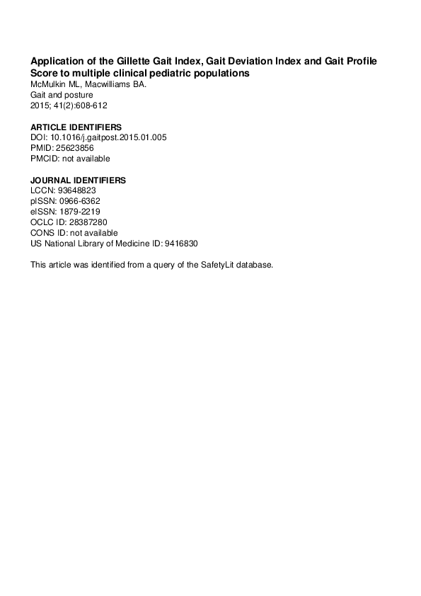 (PDF) Application of the Gillette Gait Index, Gait Deviation Index and ...