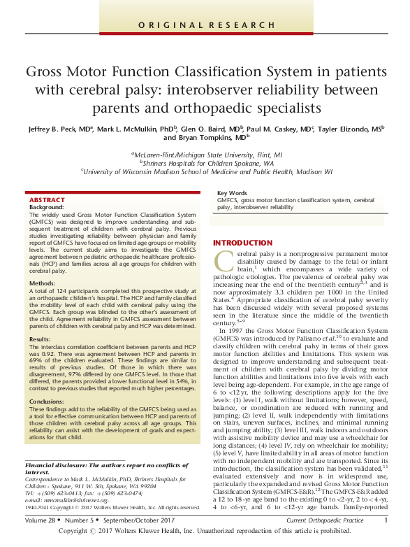 (PDF) Gross Motor Function Classification System in patients with ...