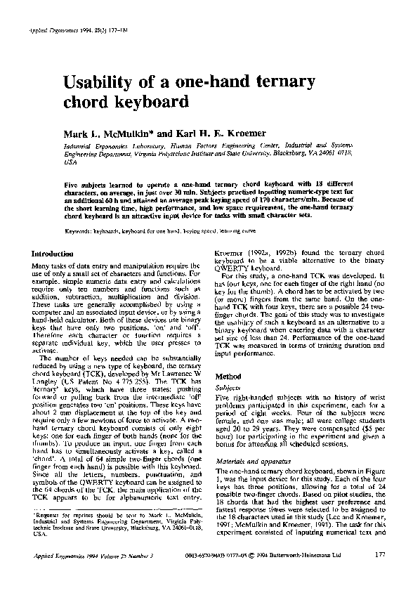 (PDF) Usability of a one-hand ternary chord keyboard | Mark McMulkin ...
