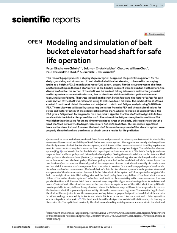 (PDF) Modeling and simulation of belt bucket elevator head shaft for safe life operation