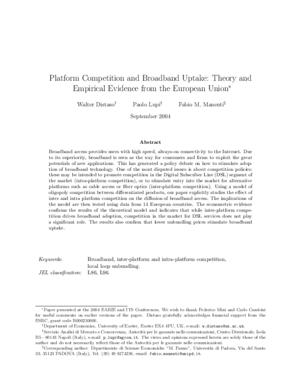(PDF) Platform competition and broadband uptake: Theory and empirical ...