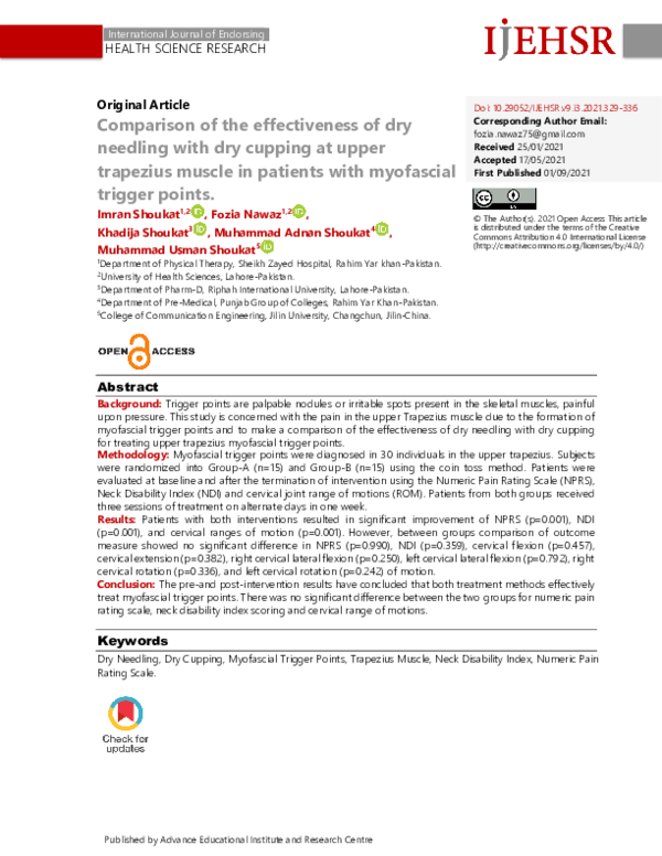 (PDF) Comparison of the effectiveness of dry needling with dry cupping ...
