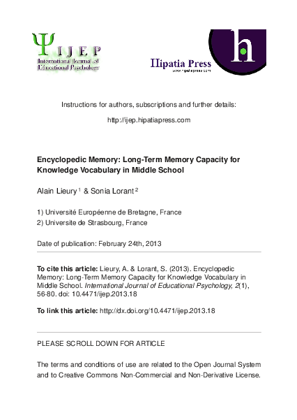 (PDF) Memoria Enciclopédica : Capacidad de Memoria a Largo Plazo para ...
