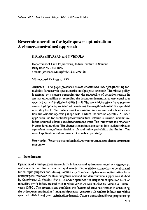 (PDF) Reservoir operation for hydropower optimization: A chance-constrained approach