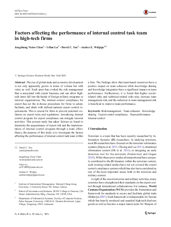 (PDF) Factors affecting the performance of internal control task team in high-tech firms ...