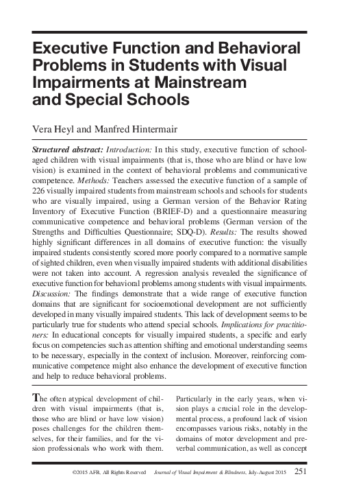 (PDF) Executive Function and Behavioral Problems in Students with Visual Impairments at ...