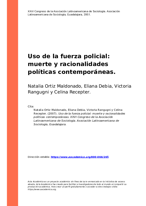 (PDF) Uso de la fuerza policial: muerte y racionalidades políticas contemporáneas