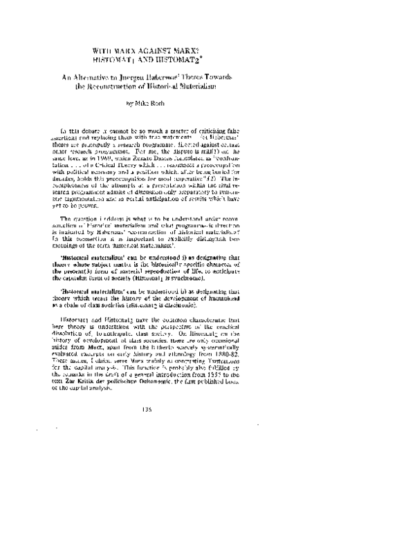 (PDF) With Marx Against Marx Histomat1 and His 1981 Eldred translates ...