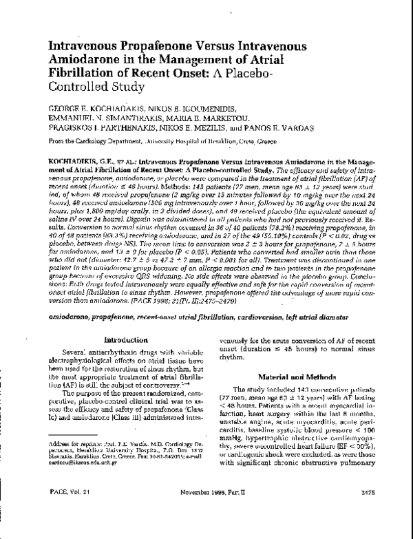 (PDF) Intravenous Propafenone Versus Intravenous Amiodarone in the ...