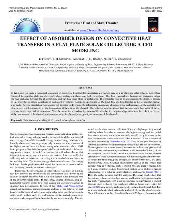 (PDF) Effect of Absorber Design on Convective Heat Transfer in a Flat Plate Solar Collector: A ...