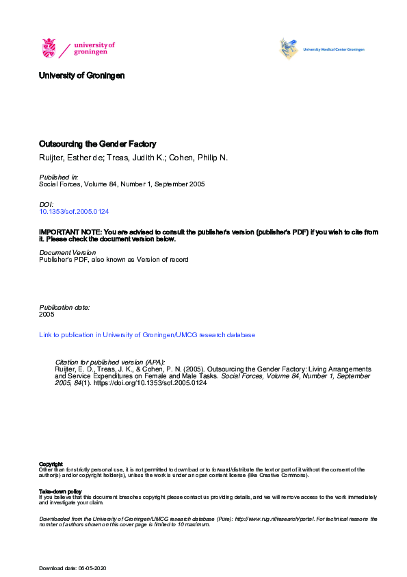 (PDF) Outsourcing the Gender Factory: Living Arrangements and Service ...