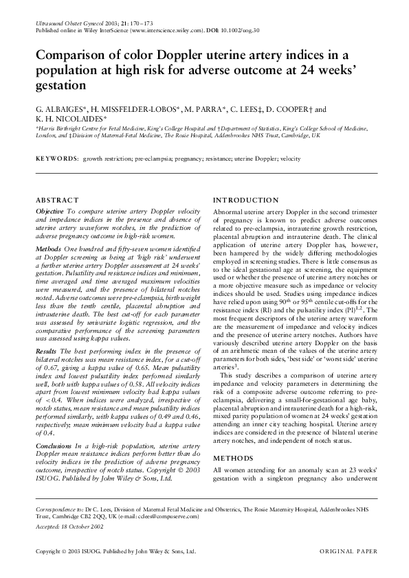 (PDF) Comparison of color Doppler uterine artery indices in a ...