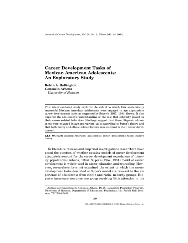 (PDF) Career Development Tasks of Mexican American Adolescents: An Exploratory Study