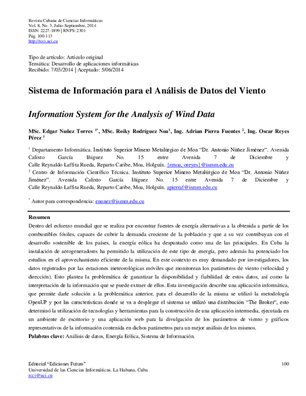 Sistema de Información para el Análisis de Datos del Viento Information ...