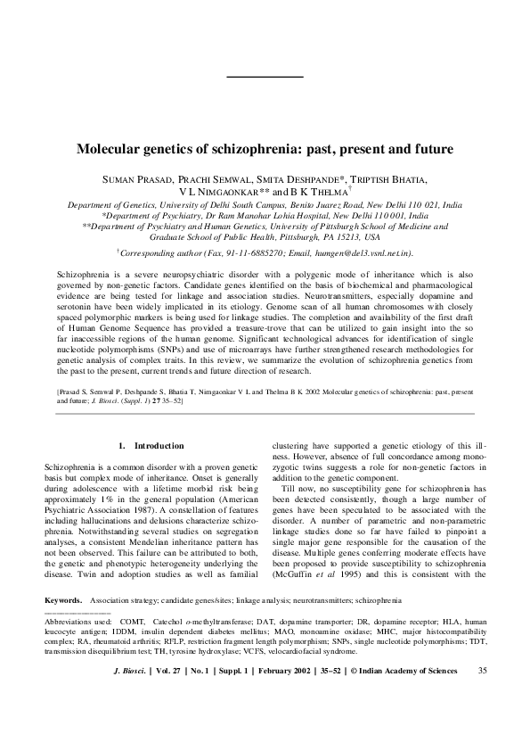 (PDF) Molecular genetics of schizophrenia: past, present and future