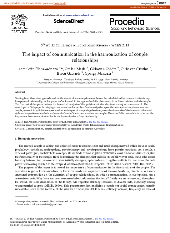 (PDF) The Impact of Communication in the Harmonization of Couple Relationships