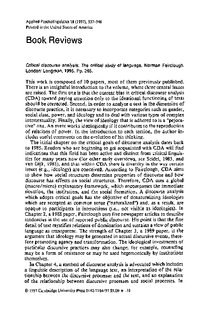 (PDF) Critical discourse analysis: The critical study of language ...