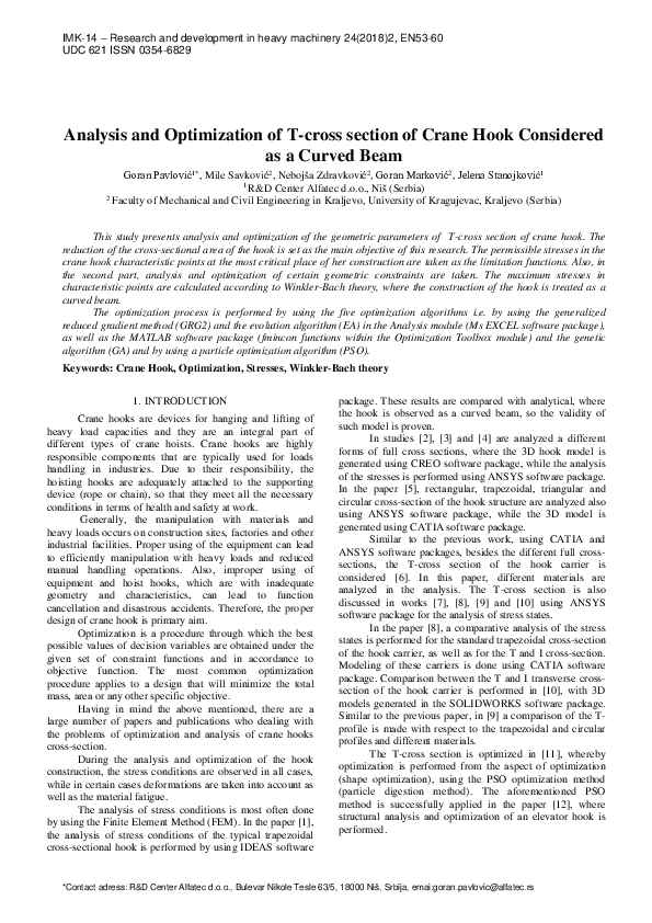 Pdf Analysis And Optimization Of T Cross Section Of Crane Hook