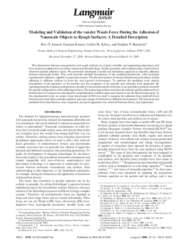 (PDF) Modeling and Validation of the van der Waals Force During the ...