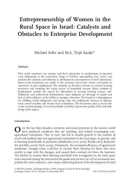 (PDF) Women’s Entrepreneurial Initiatives in the Moshavim A Case Study of the Lev Hasharon ...