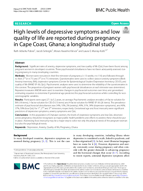 (PDF) High levels of depressive symptoms and low quality of life are ...