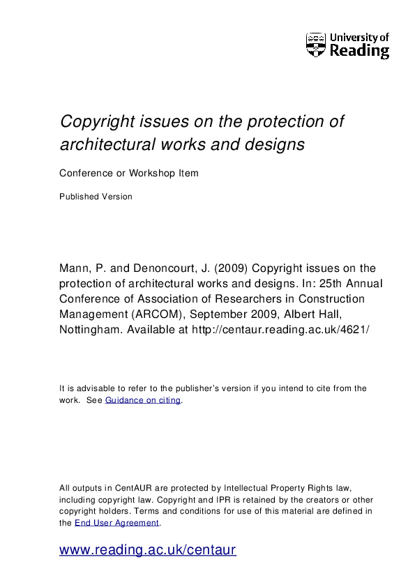 (PDF) Copyright issues on the protection of architectural works and designs